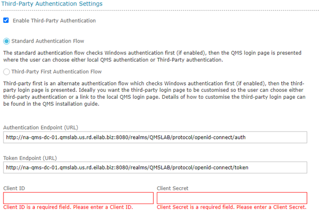 Third-Party Authentication Settings